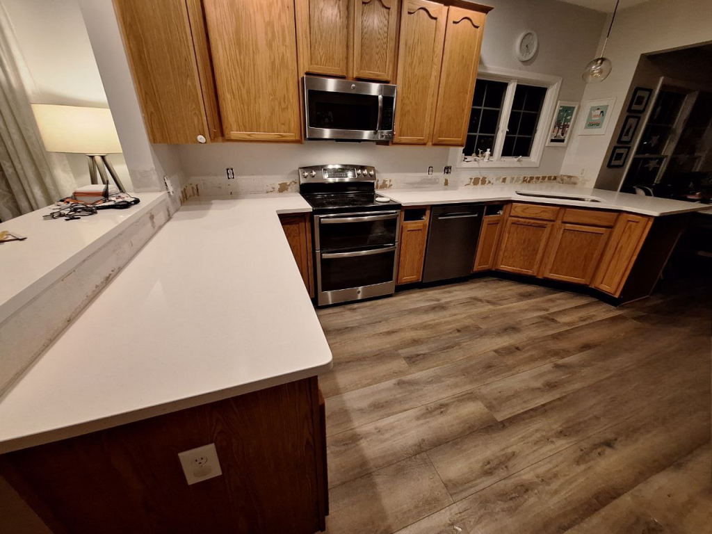Granite Depot of Indianapolis - Frost White and Light Brown Cabinets ...